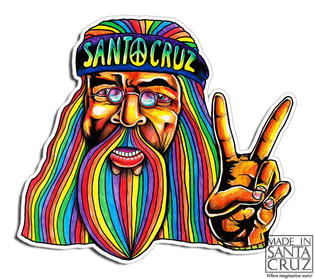 Santa Cruz California TRIPPY HIPPIE DUDE Sticker/Decal by artist Dustin ...