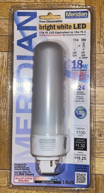 Meridian 18w Bright White G24 Non-dimmable LED Replacement Bulb for ...