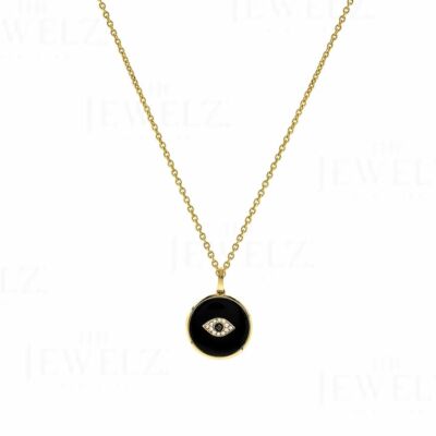 VS/F-G Diamond 14K Gold Black Onyx Gemstone Evil Eye Necklace- The ...