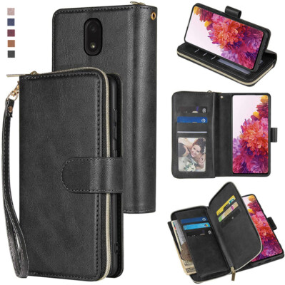 For BLU View 1 Wallet Case 9 Card Zipper Slots Kickstand Flip Leather ...