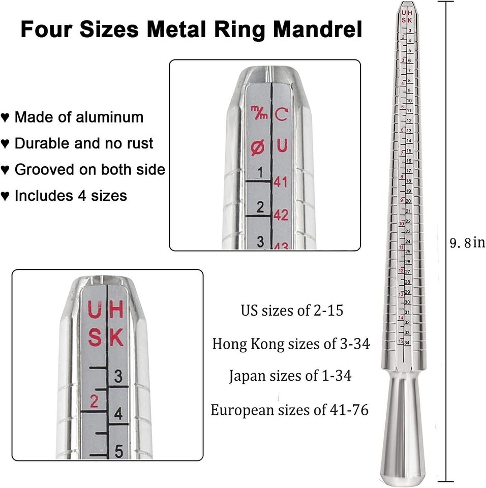 Metal Ring Sizer Gauge Mandrel Finger Sizing Measure Stick Standard ...