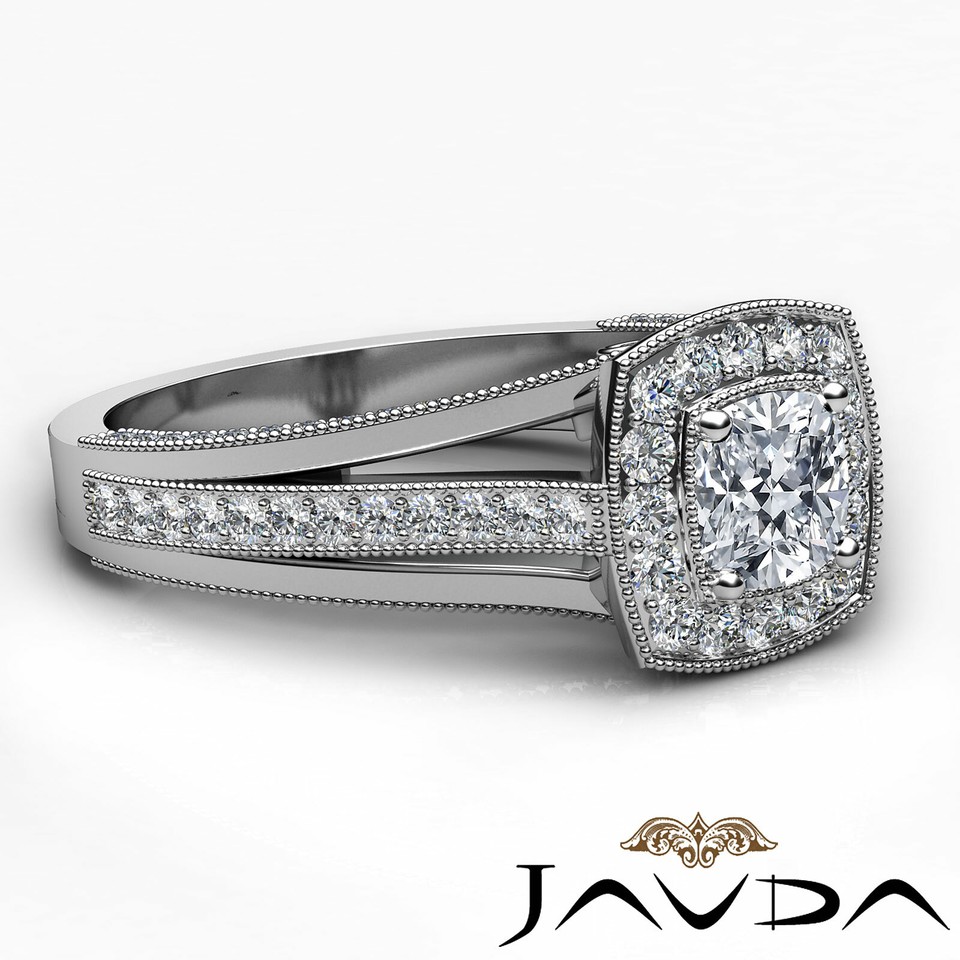 Split Shank Milgrain Halo Bezel Cushion Diamond Engagement Ring GIA G VS2 1.4Ctw | eBay