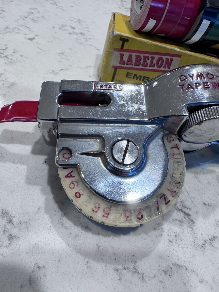 Vtg DYMO-MITE Tapewriter Model M-3 Label Maker Chrome Embosser Tool w ...