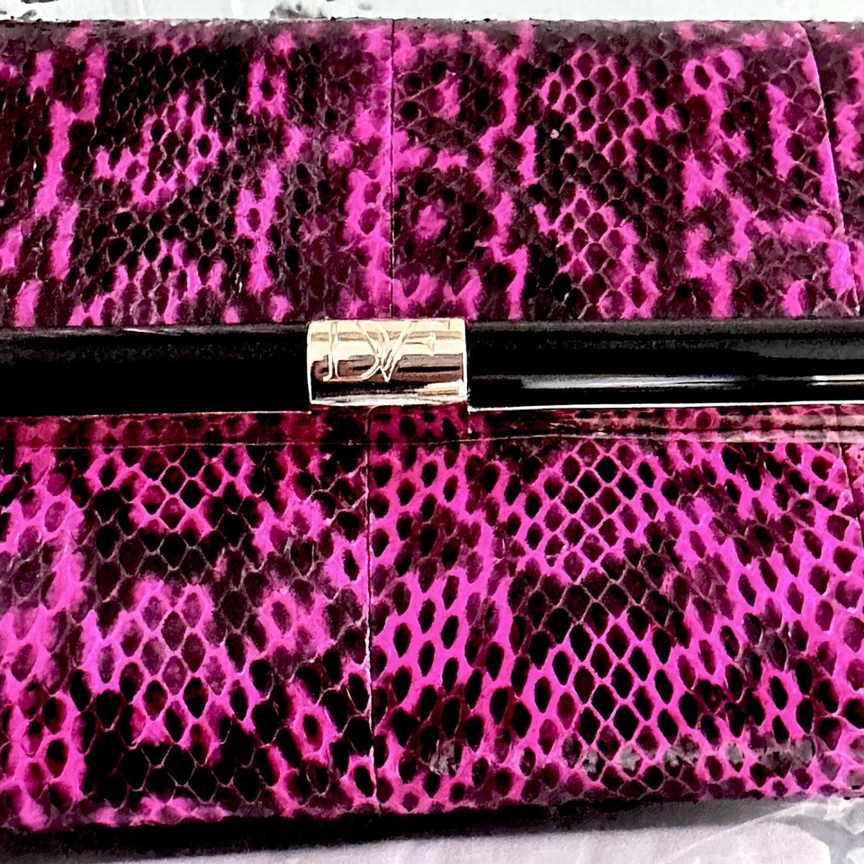 NWT DVF Python Clutch Bag Leather Envelope Snake Magenta Magnetic ...