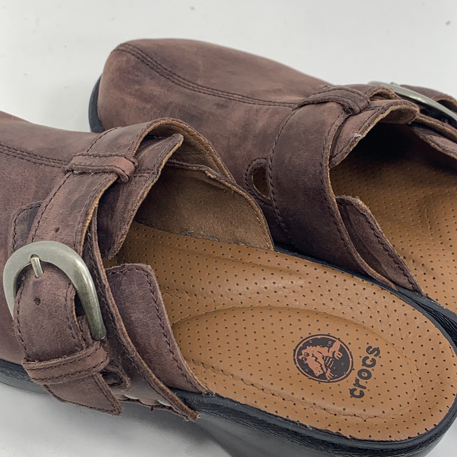 Crocs Cobbler Buckle Strap Brown Leather Platform Clo… - Gem