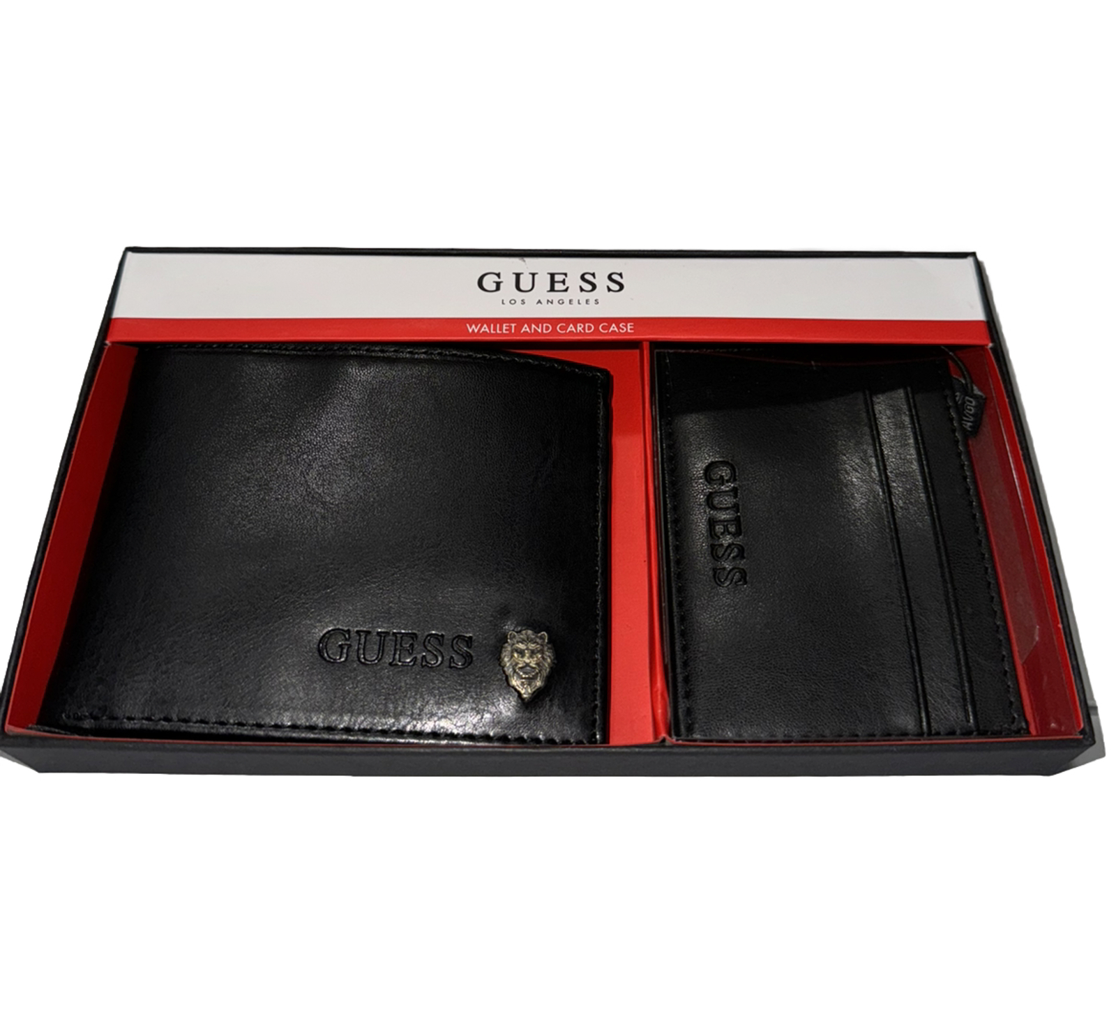 Guess Men’s Leather Wallet Bifold And Card Case Set Black NEW Gift Box ...