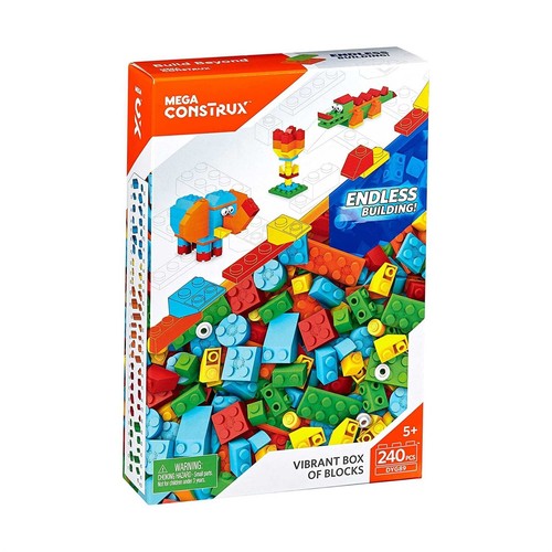 MATTEL MEGA CONSTRUX VIBRANT BOX OF BLOCKS 240 PIECE MADE IN CANADA AGE ...