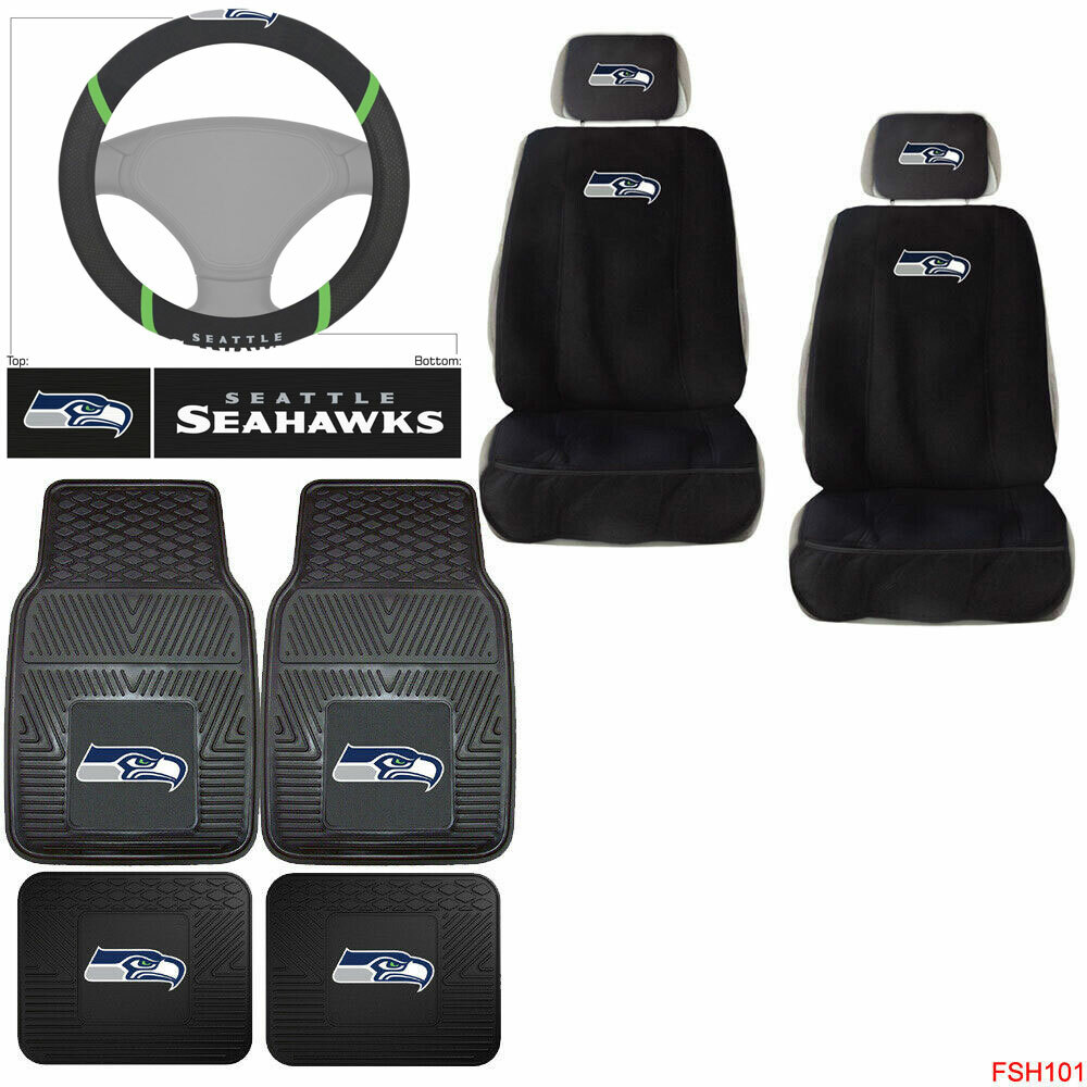 9PC NFL Seattle Seahawks Car Truck Seat Covers Floor Mats & Steering ...