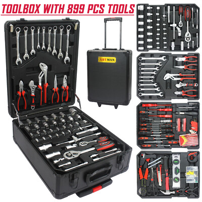 899 PCS Hand Tool Set Mechanics Kit Wrench Socket Toolbox Castors ...