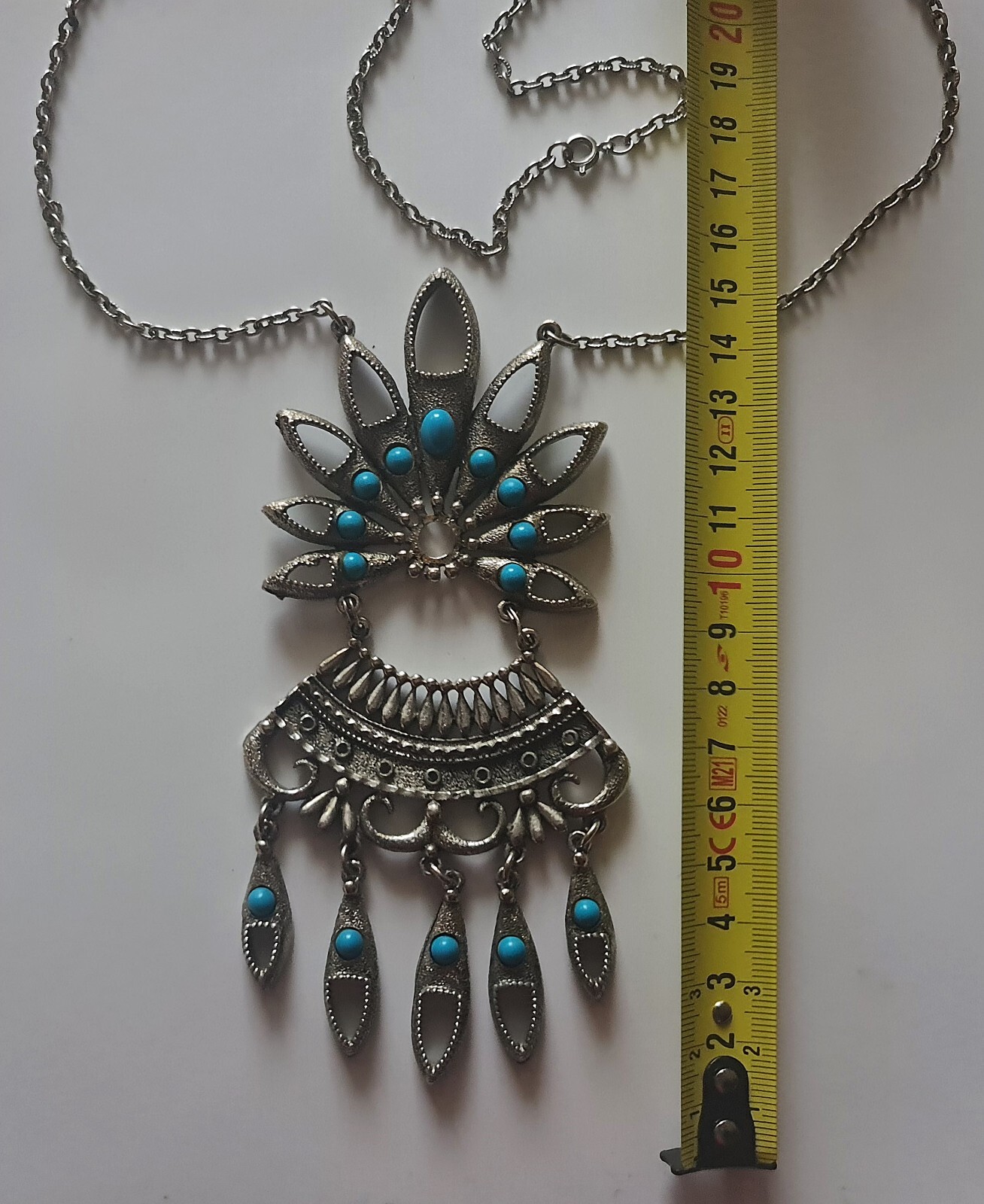 VINTAGE AUTHENTIC TURQUOISE AZTEC TRIBAL ETHNIC SILVER AMULET PENDANT ...