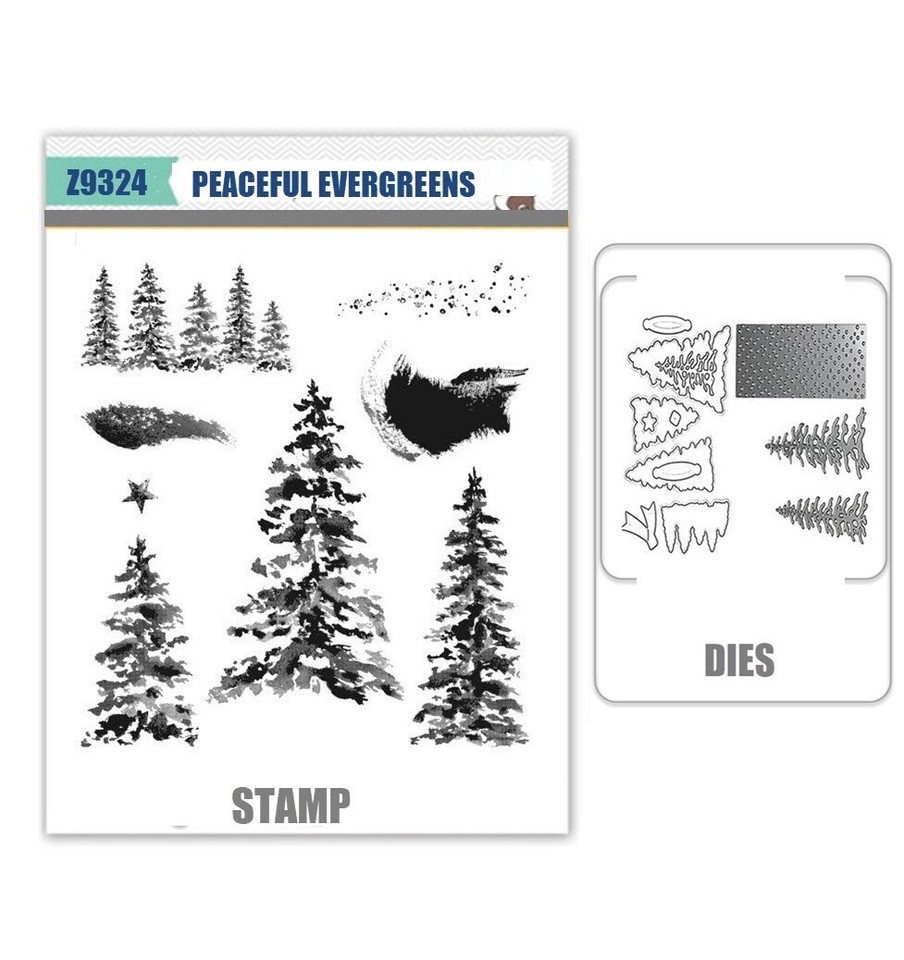 PEACEFUL EVERGREENS Stamps and Metal Cutting Dies DIY Scrapbooking ...