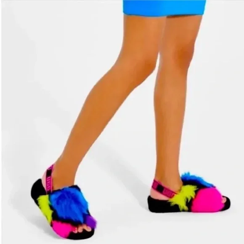 UGG Fluff Yeah Party Spots Slide Black Colorful Platform Size 8 ...