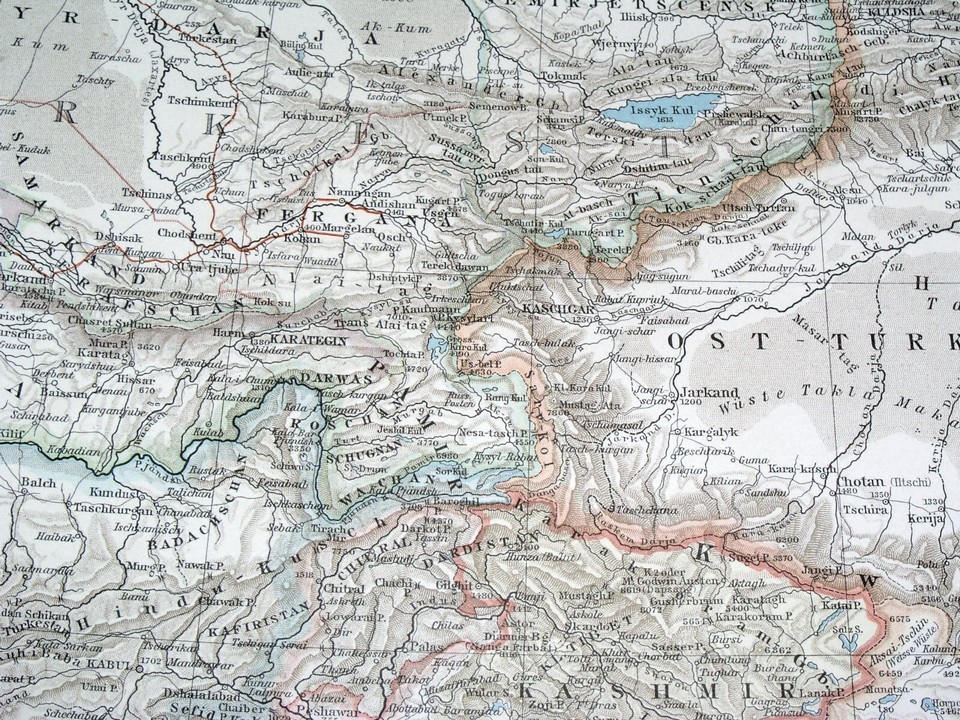 1899 ANTIQUE MAP OF BRITISH INDIA PUNJAB KASHMIR PAKISTAN NEPAL CHINA ...