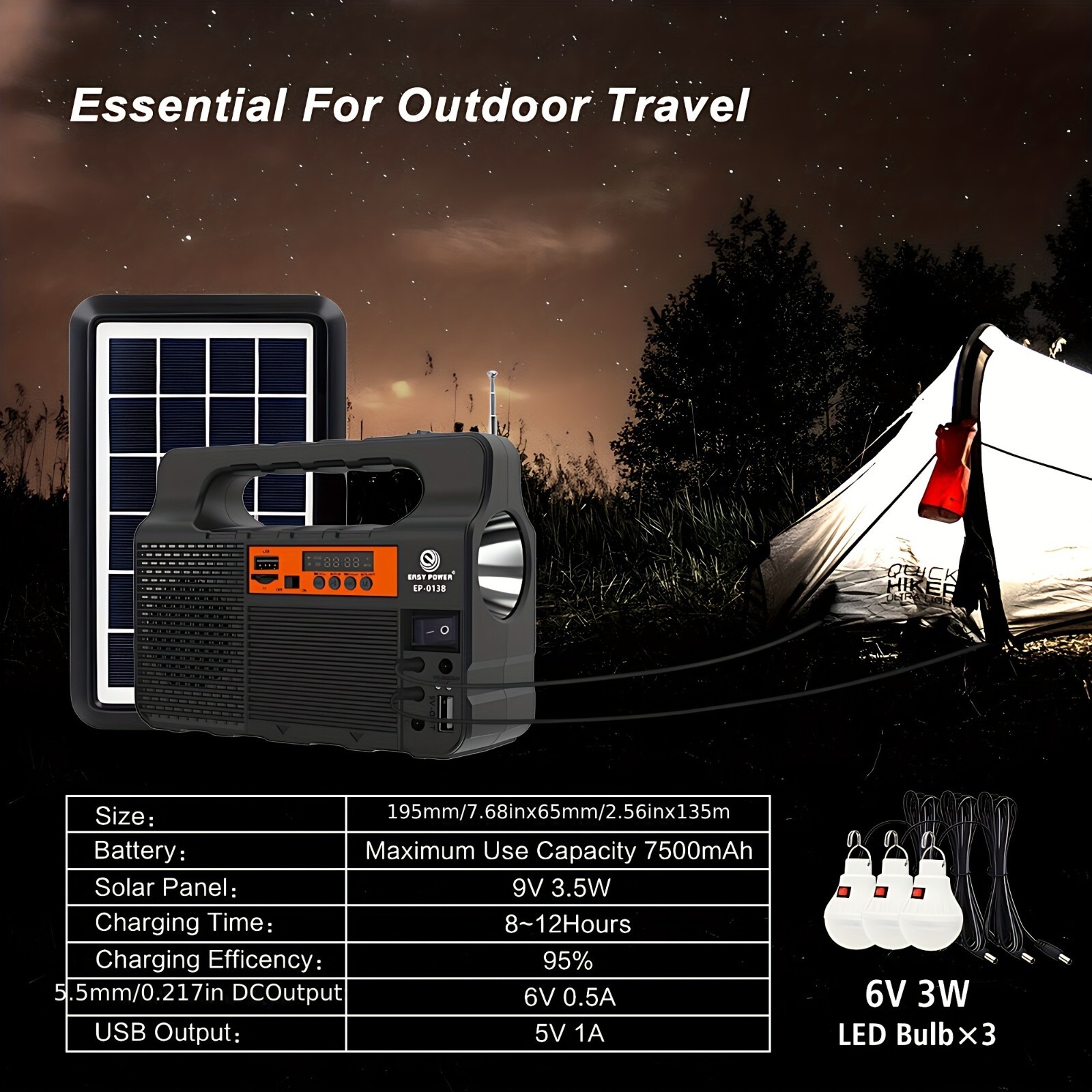 Solar Flood Light for Outdoor Camping Portable Emergency Solar Power ...