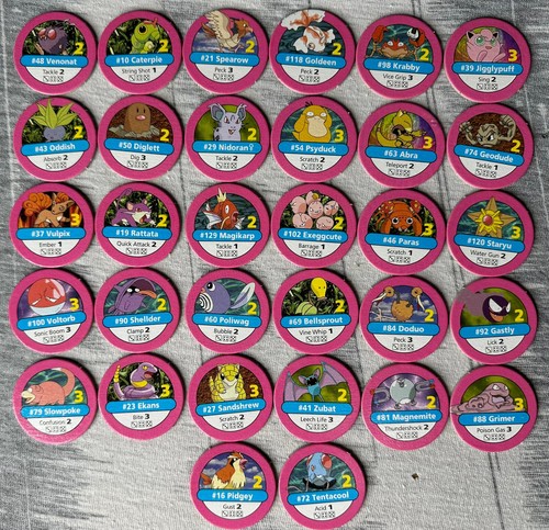 1999 Pokemon Master Trainer Board Game 32 PINK CHIPS Pieces Parts Only ...
