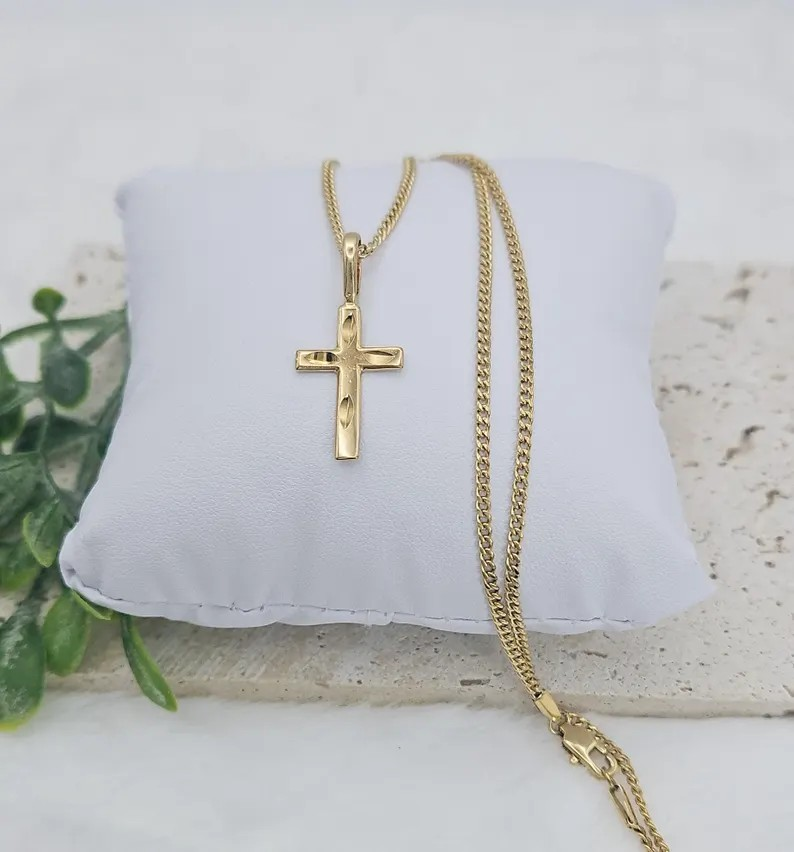 Small Gold Cross Necklace, Cross Necklace for Kids or Women, 2mm Chain ...