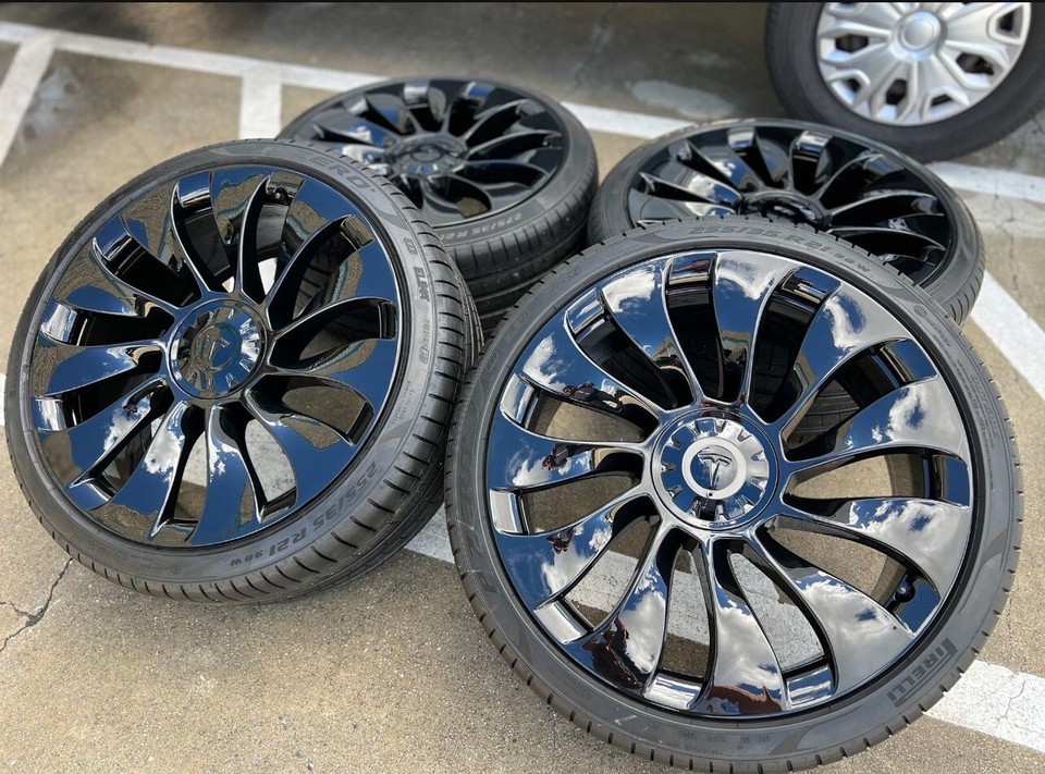 21” Tesla Model Y UberTurbine Performance Gloss Black Wheels Rims Tires ...