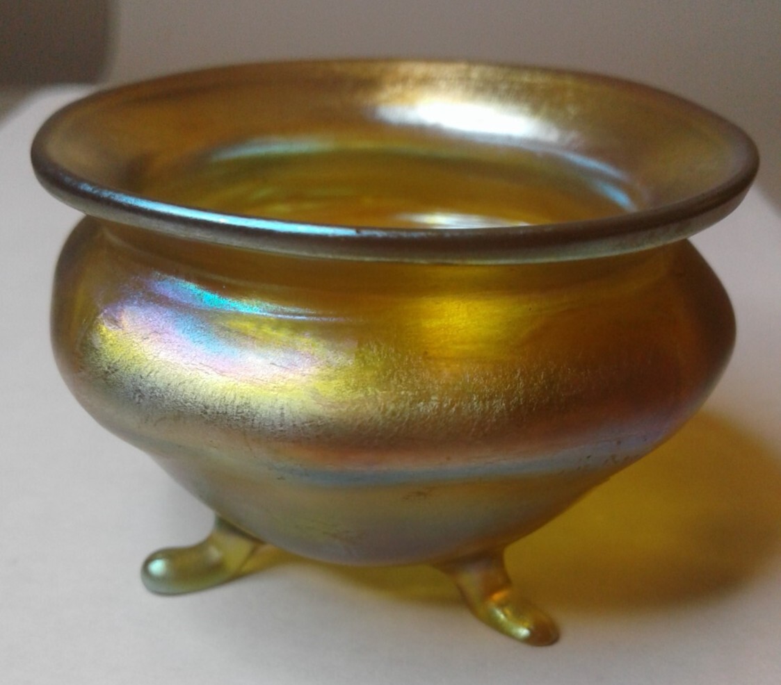 Antique Louis Comfort Tiffany Signed LCT Favrile Glass Footed Salt ...