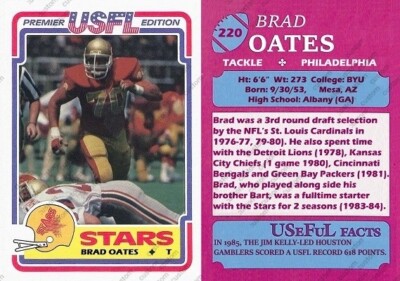 Brad Oates 1984 Custom USFL Card Philadelphia Stars | eBay