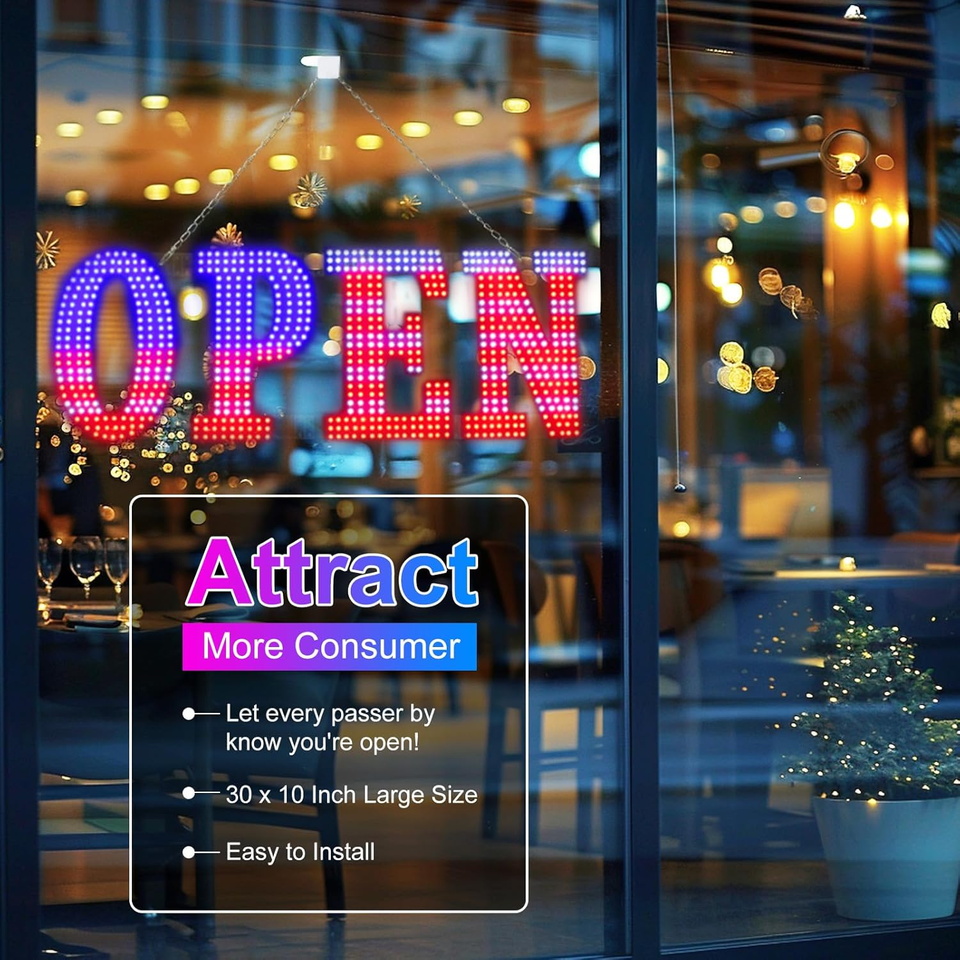 Flashing LED Open Signs for Business, 30"X10" Large Open LED Sign with ...