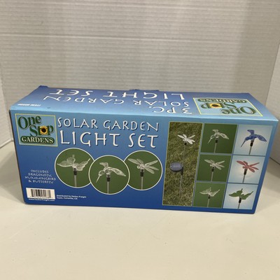 One Stop Gardens 3 Pieces Solar Light Set NIB Walkway Planter Yard ...
