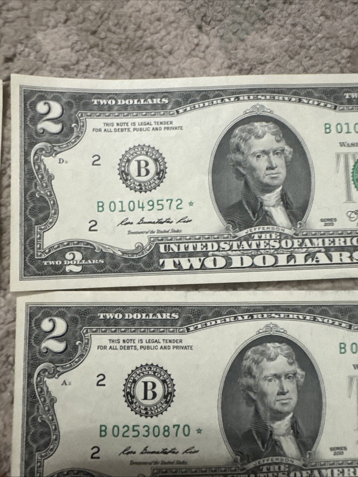 Lot of 9 $2 Star Notes With Low Serial Numbers And Several Are In UNC ...