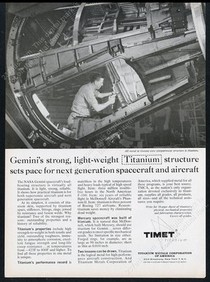 1964 NASA Gemini spacecraft photo Timet titanium vintage print ad | eBay