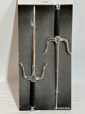 Ninja Sai Set – 2 Pieces – Silver & Black Martial Arts Practice Weapons ...