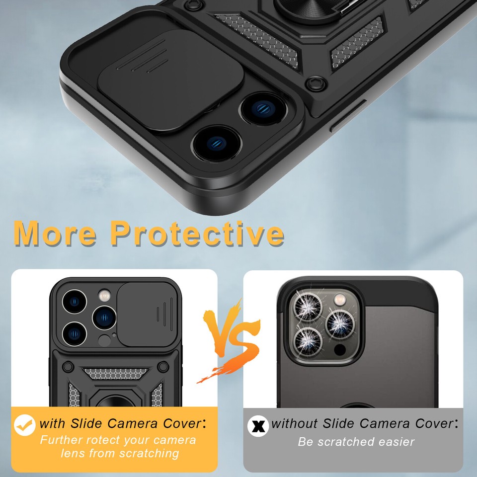 For iPhone 14/15 Pro Max Shockproof Armor Ring Case Slide Camera ...