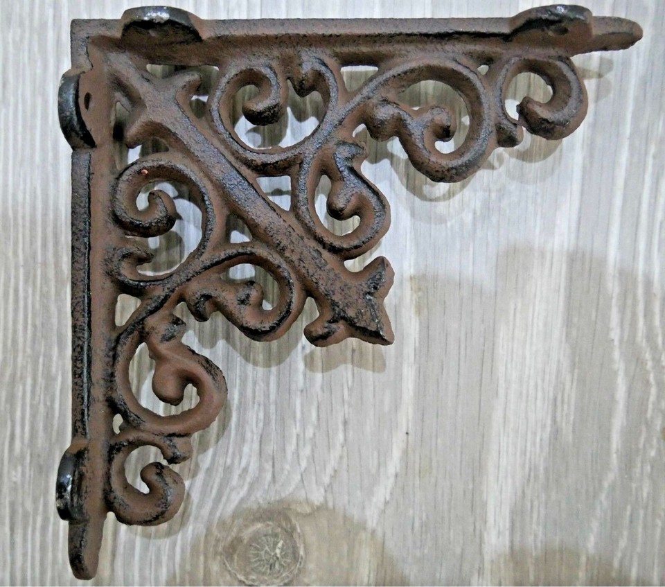 Cast Iron Wall Brackets Shelf Holder Black Scroll Home Decor Shelving ...