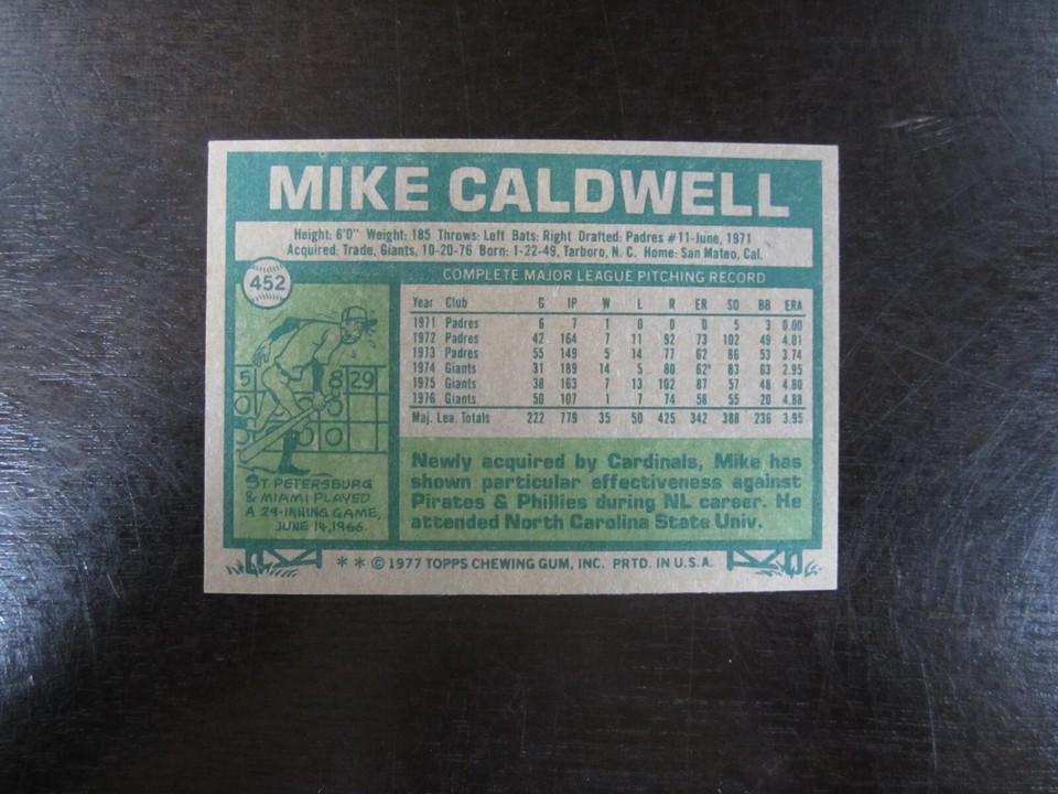 1977 Topps # 452 Mike Caldwell Card St Louis Cardinals | eBay