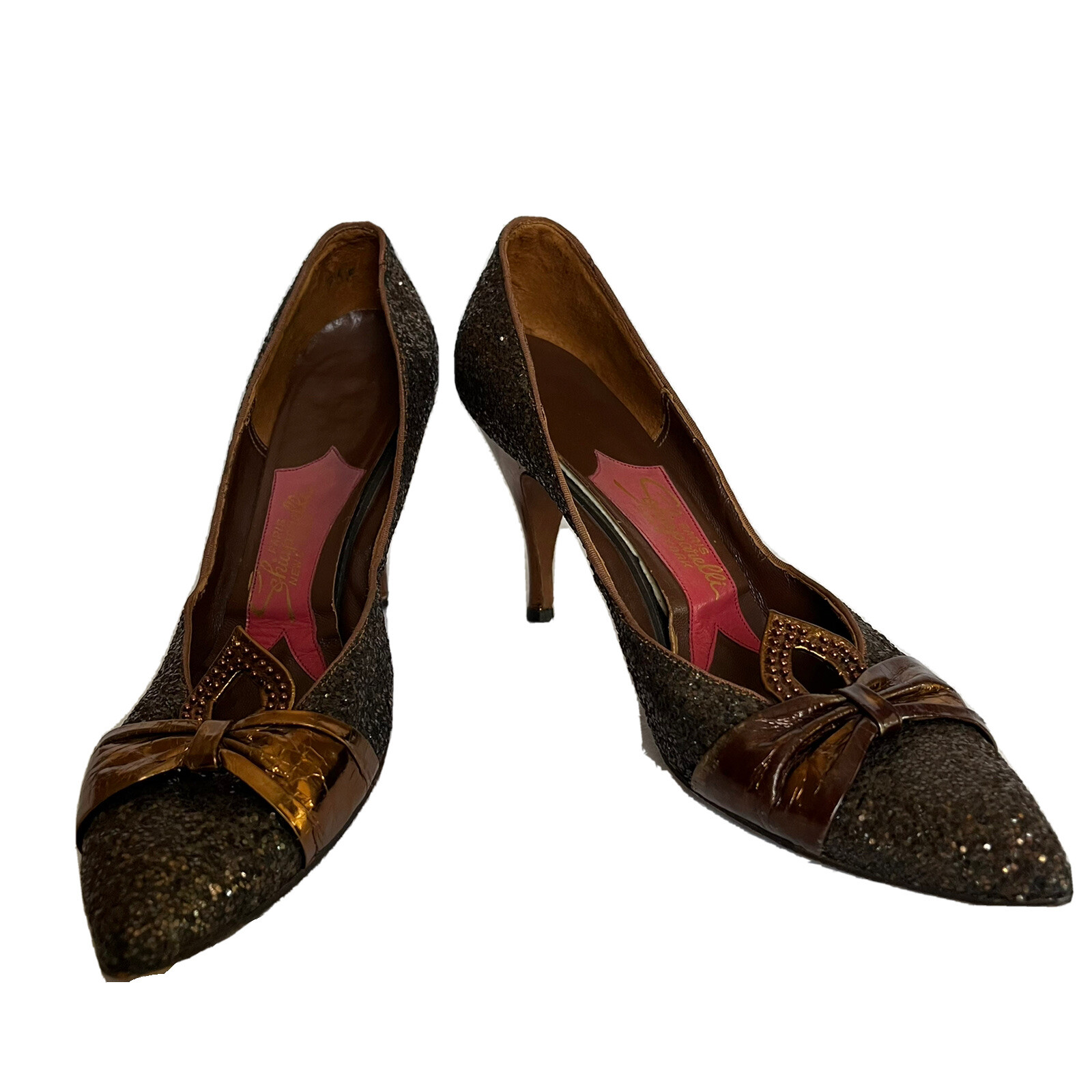 RARE Vintage Elsa Schiaparelli Brown Sequin Foil Heel… - Gem