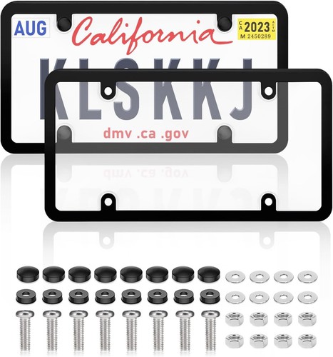 2 Unbreakable Clear License Plate Tag Shield Covers + 2 Black Frames ...