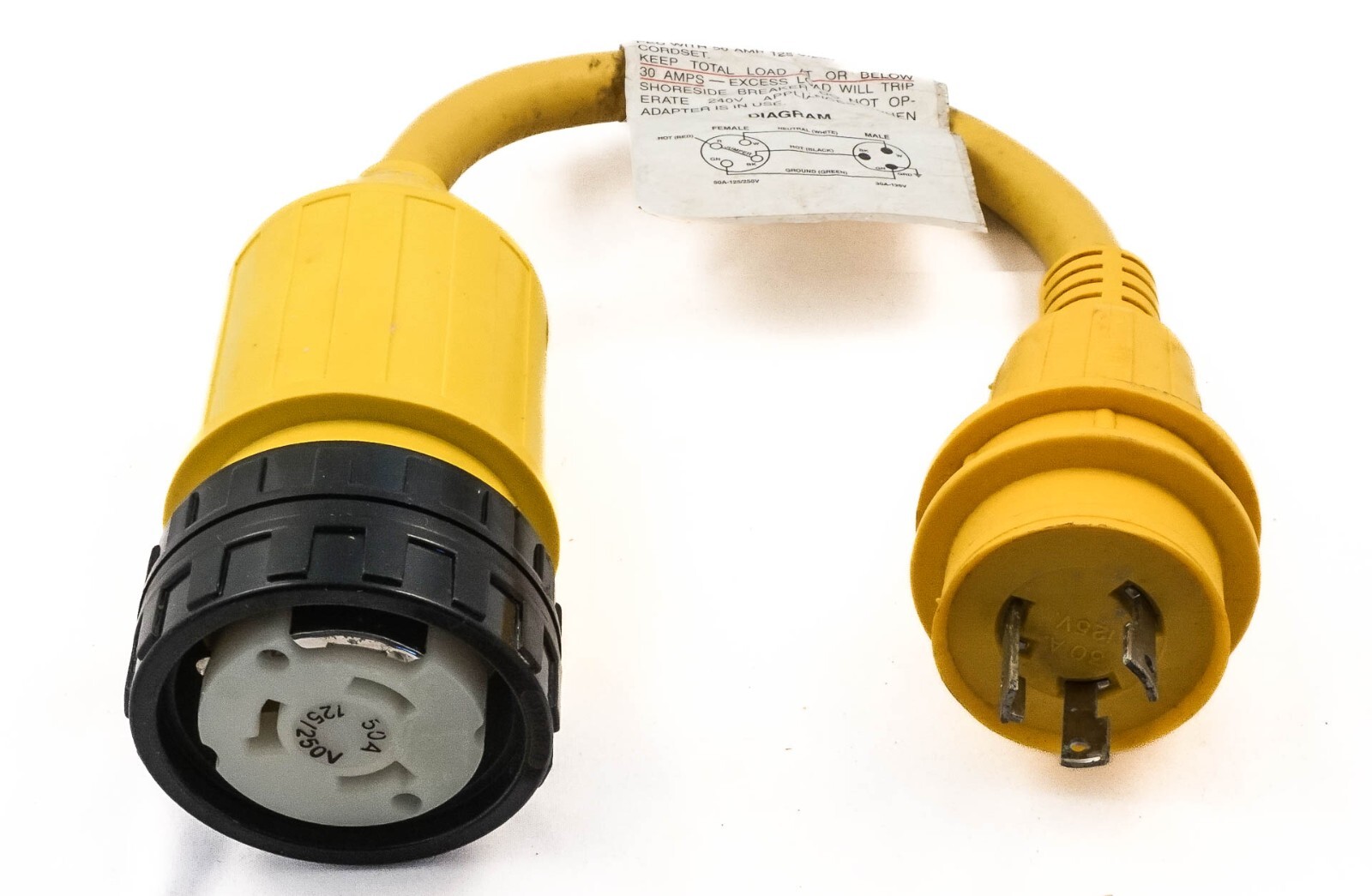 Pigtail Shore Power Adapter, 50A 125/250V Twist Lock(Dock Side) to 30A ...