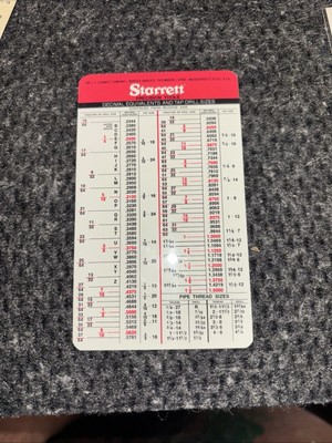 VTG Starrett Precision Tools Decimal Equivalents And Tap Drill ...