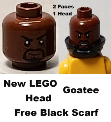 New LEGO Black Man Goatee Beard Handsome Two Side Head FREE Neck Scarf ...