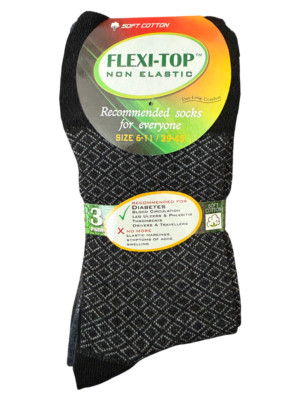 3 Pair Pack Mens Flexi Top Diabetic Non Binding Loose Non Elasticated ...