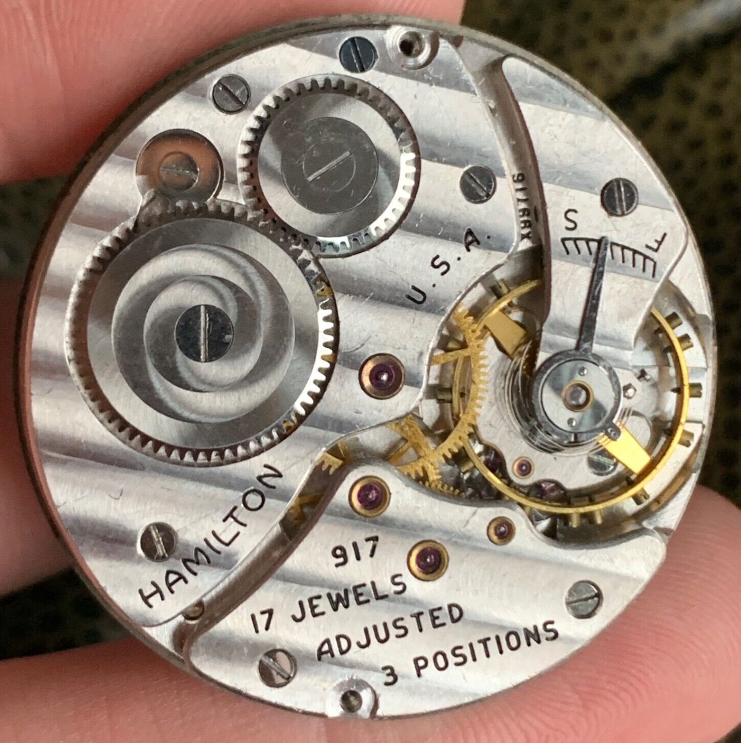 1944 Hamilton Grade 917 12S 17 Jewels Open Face Pocket Watch Movement ...