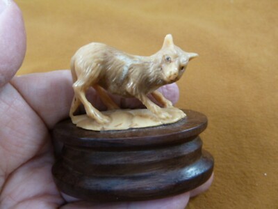 (tb-wolf-16) tan playful Wolf Dog TAGUA NUT palm figurine Bali love ...