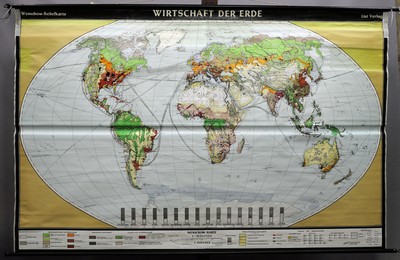 Relief World Map Economy of the Earth Vintage Mural Rollable Wall Chart ...