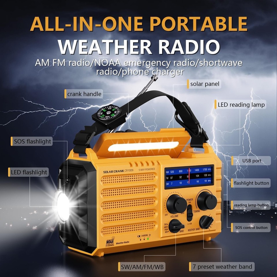 5-Way Powered Emergency Radio & Survival Gear with SOS Alarm and ...