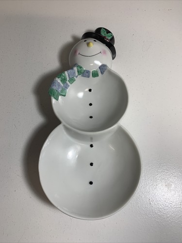Snowman Shaped Ceramic Plate Candy Dish Spoon Rest Hallmark Christmas ...