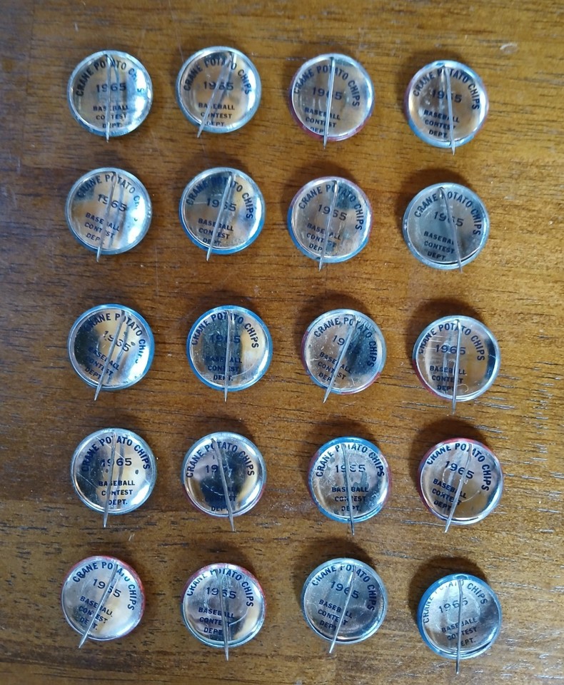 1965 Crane Potato Chips Vintage Baseball Pins Lot of 20, 1965 Near ...