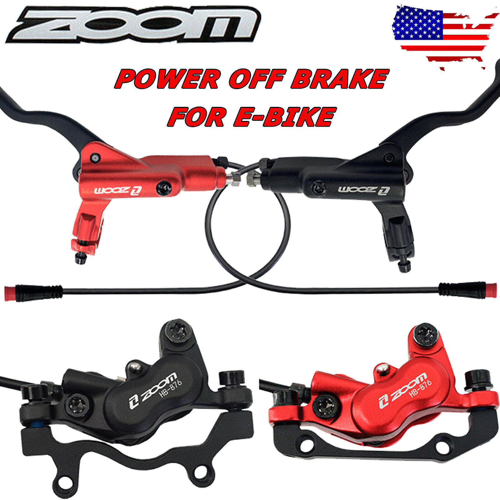 ZOOM HB-876E 4-Pistons Hydraulic Disc Brakes Front&Rear E-Bike Power ...