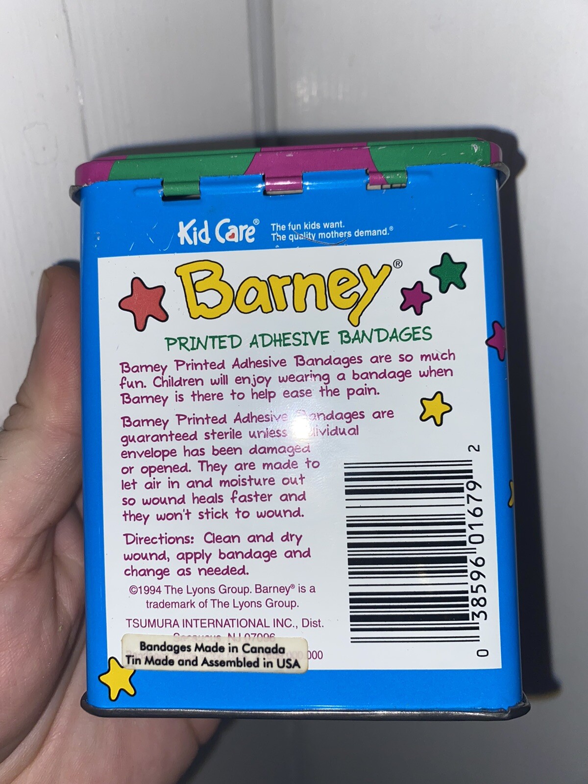 1990s Barney Kid Care Printed Adhesive Bandages in Tin Containers for ...