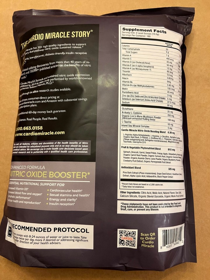 Large Cardio Miracle The Complete Nitric Oxide Solution - 180 SERVINGS ...
