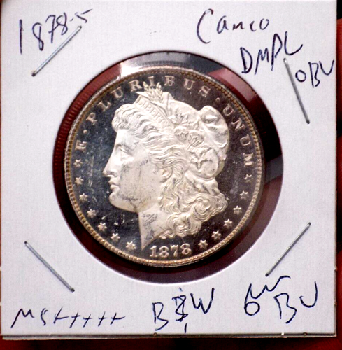 MORGAN SILVER DOLLAR 1878 S GEM BU CAMEO DMPL BLACK AND WHITE OBV PL ...