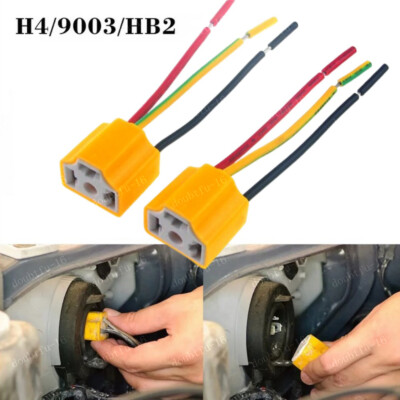 2x 9003/HB2/H4 Ceramic Headlight Lamp Bulb 3Pin Connector/Plug/Adapter ...