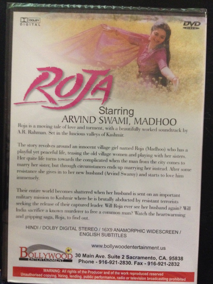 Roja, DVD, Bollywood Ent, Hindi Language, English Subtitles, New | eBay