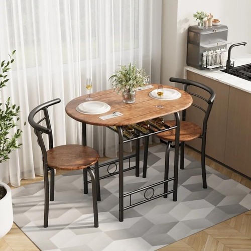 3-Piece Wooden Dining Table Set, Kitchen Breakfast Nook Sets with 2 ...